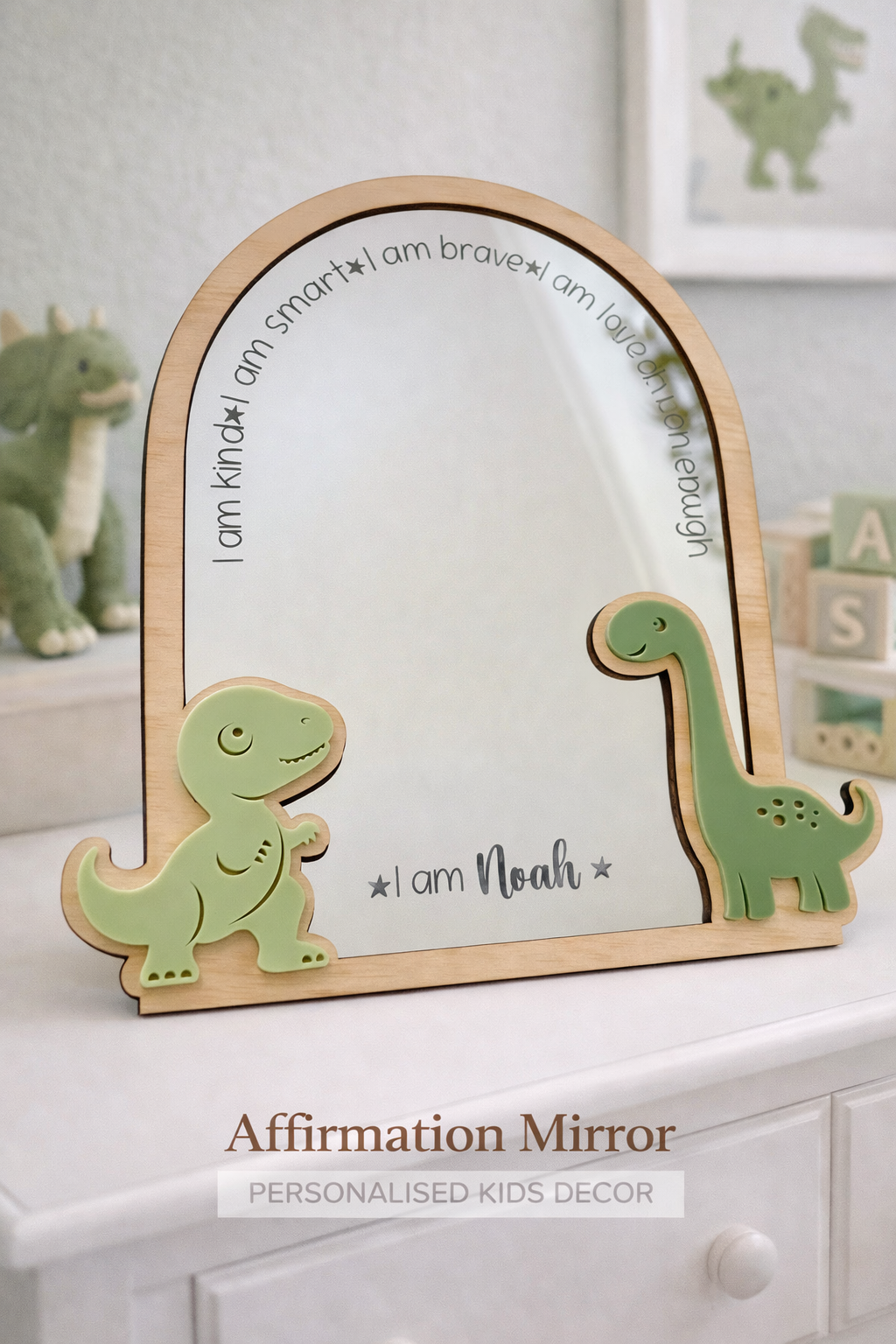 Dinosaur Theme Personalised Affirmation Mirror – EmmyRose Designs
