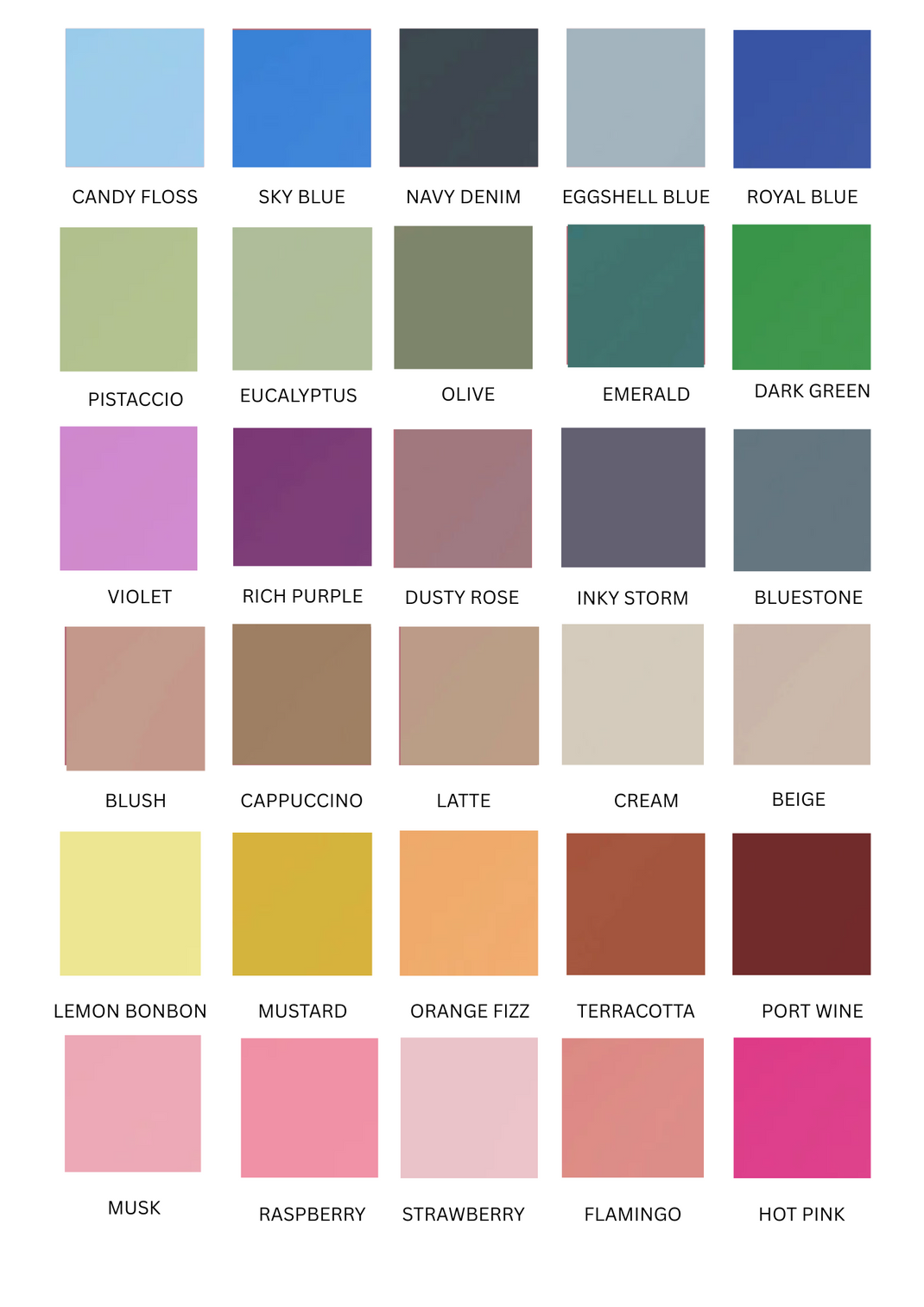 COLOUR CHART – EmmyRose Designs